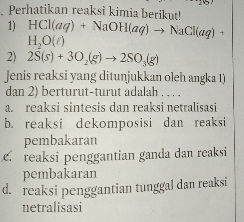 Perhatikan reaksi kimia berikut! 1) HCl(aq) | StudyX