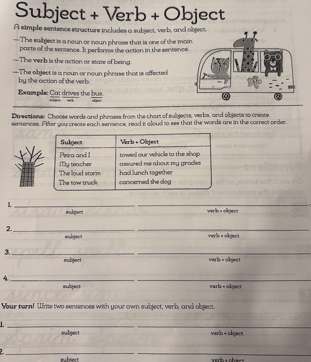 Subject + Verb + Object A simple sentence | StudyX