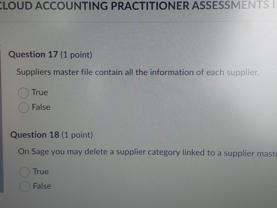 Question 17 (1 point) Suppliers master file | StudyX