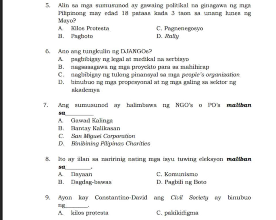 5. Alin sa mga sumusunod ay gawaing | StudyX