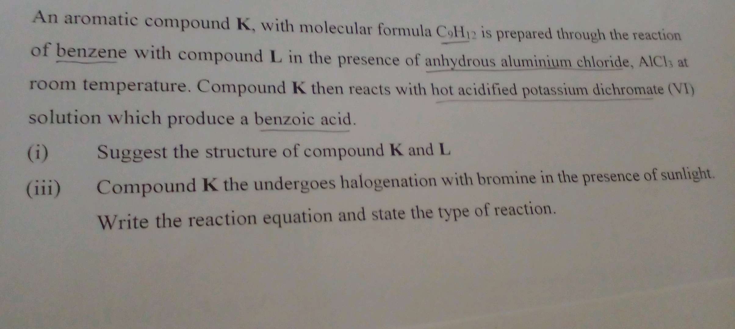 An aromatic compound K, with molecular | StudyX