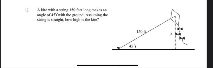 1) A kite with a string 150 feet long makes | StudyX