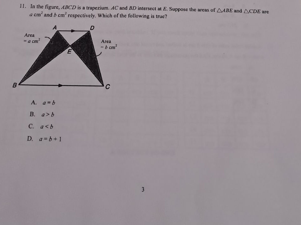 11. In the figure, $ABCD$ is a trapezium. | StudyX