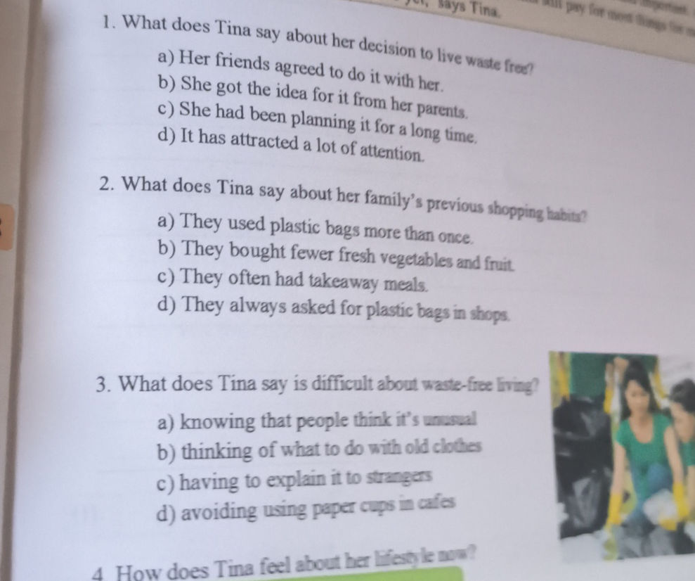 1. What does Tina say about her decision to | StudyX