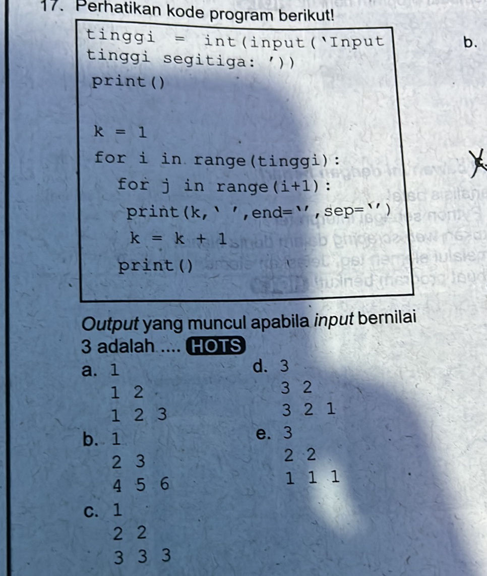 Perhatikan kode program berikut! tinggi = | StudyX