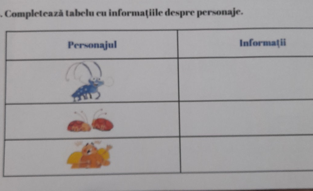 Completează tabelul cu informații despre | StudyX