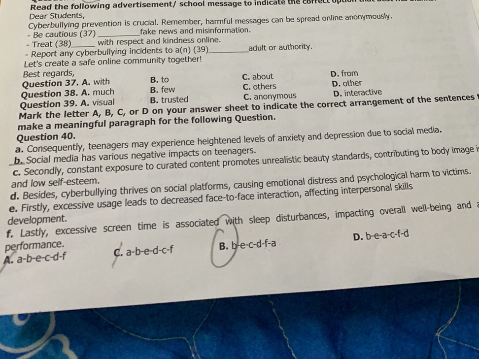 Read the following advertisement/ school | StudyX