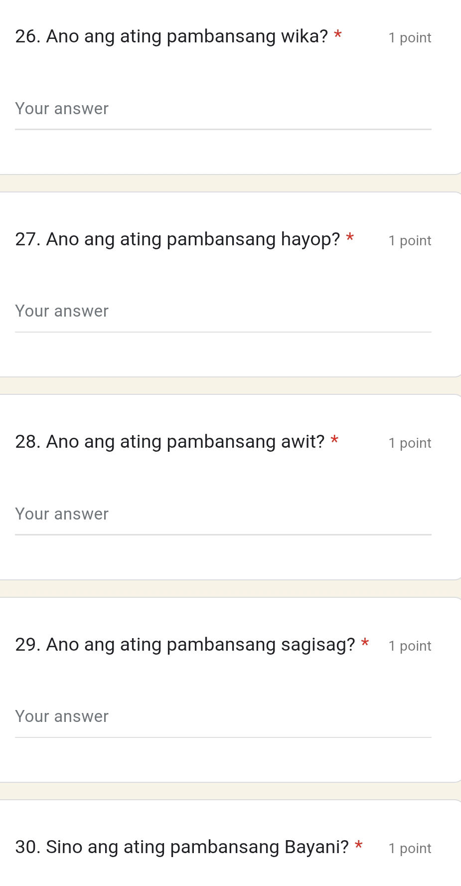 26. Ano ang ating pambansang wika? * 27. | StudyX