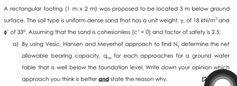 A rectangular footing (1 m x 2 m) was | StudyX