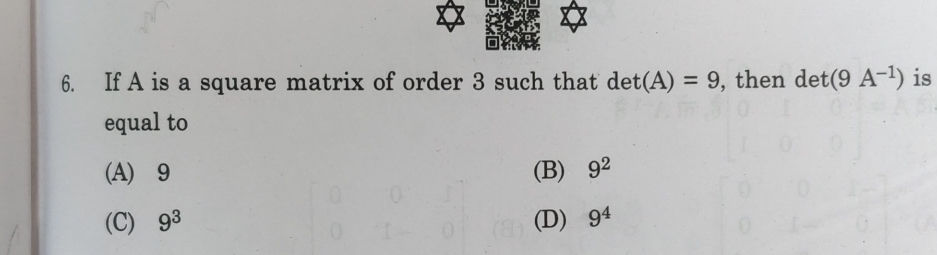 6. If A is a square matrix of order 3 such | StudyX