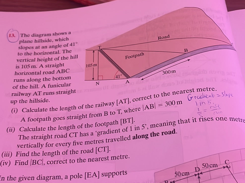 13. The diagram shows a plane hillside, | StudyX