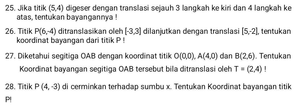 25. Jika titik (5,4) digeser dengan | StudyX