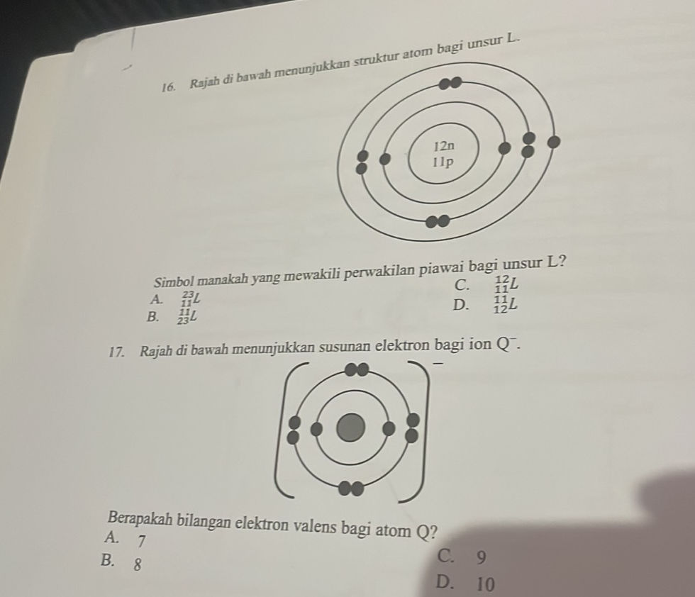 16. Rajah di bawah menunjukkan struktur atom | StudyX