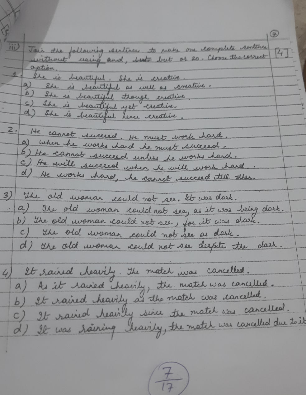 Join the following sentences to make one | StudyX