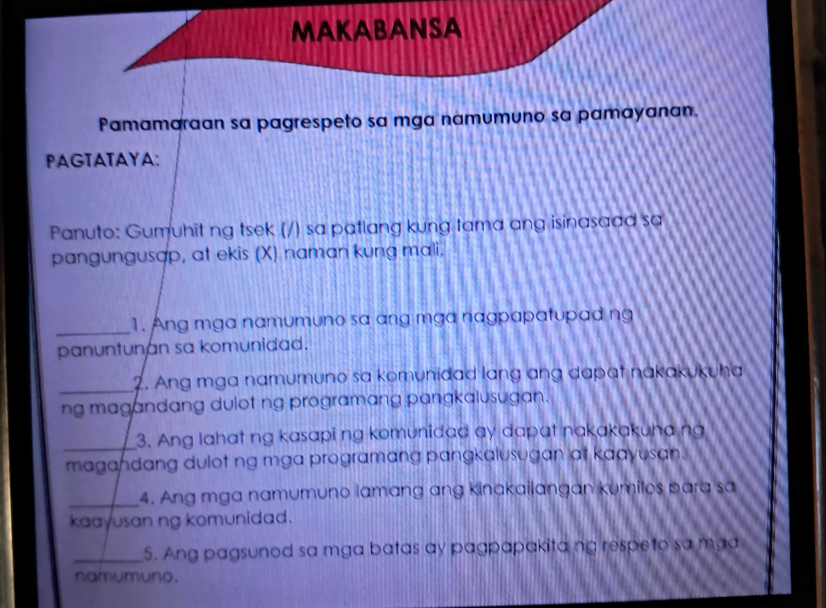 Pamamaraan sa pagrespeto sa mga namumuno sa | StudyX