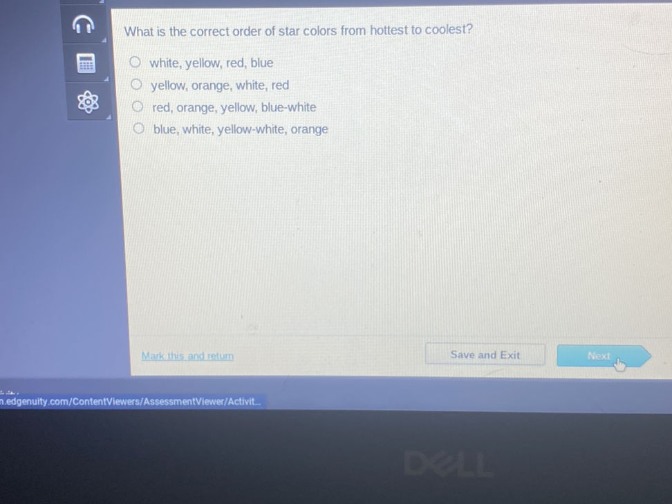 What is the correct order of star colors | StudyX