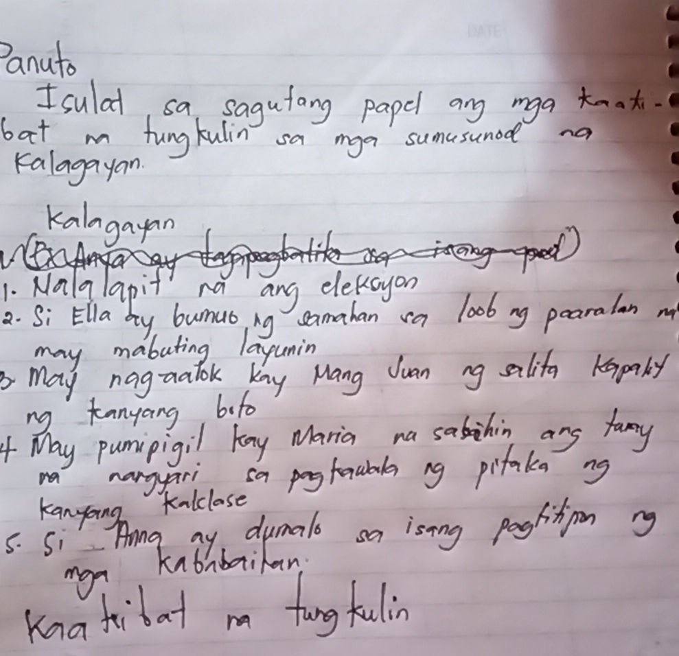 Panuto Isulat sa sagutang papel ang mga | StudyX