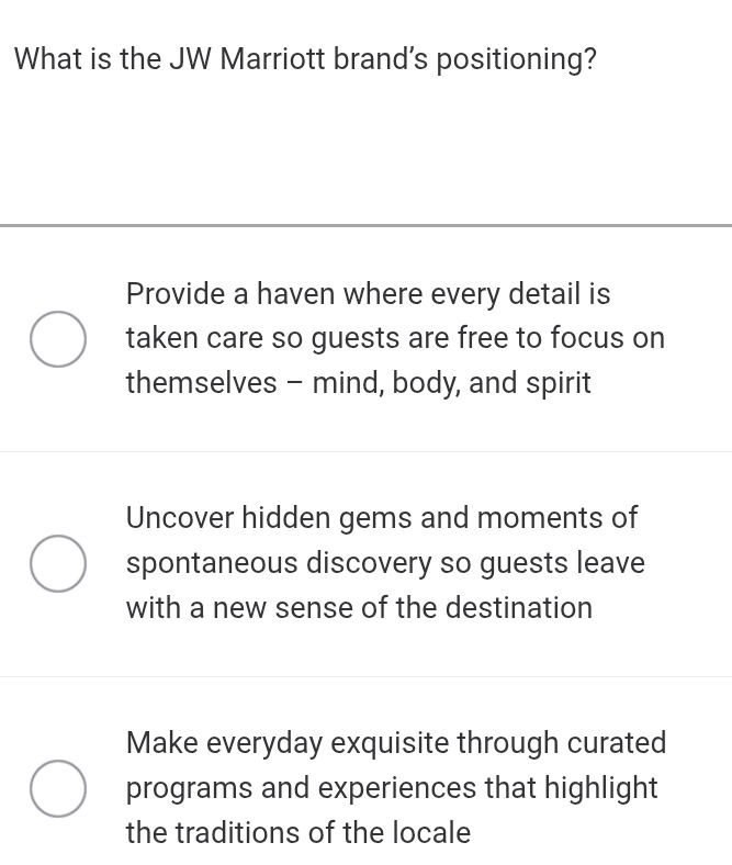 What is the JW Marriott brand's positioning? | StudyX