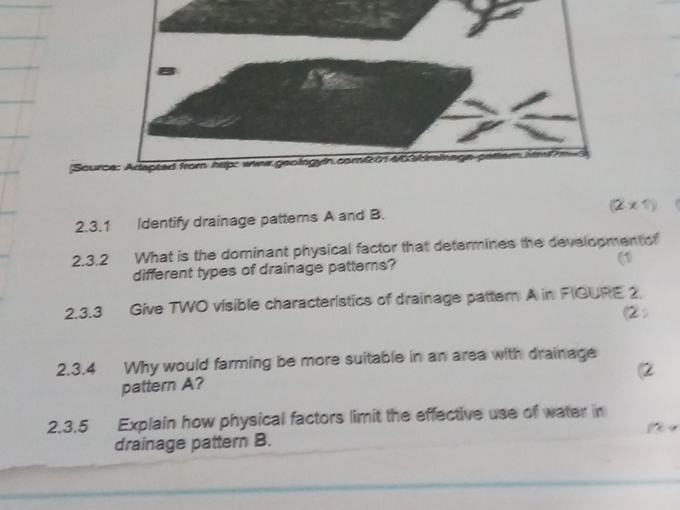 2.3.1 Identify drainage patterns A and B. | StudyX