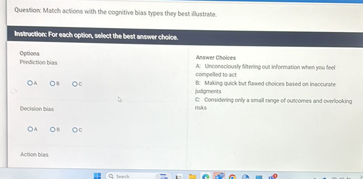 Question: Match actions with the cognitive | StudyX