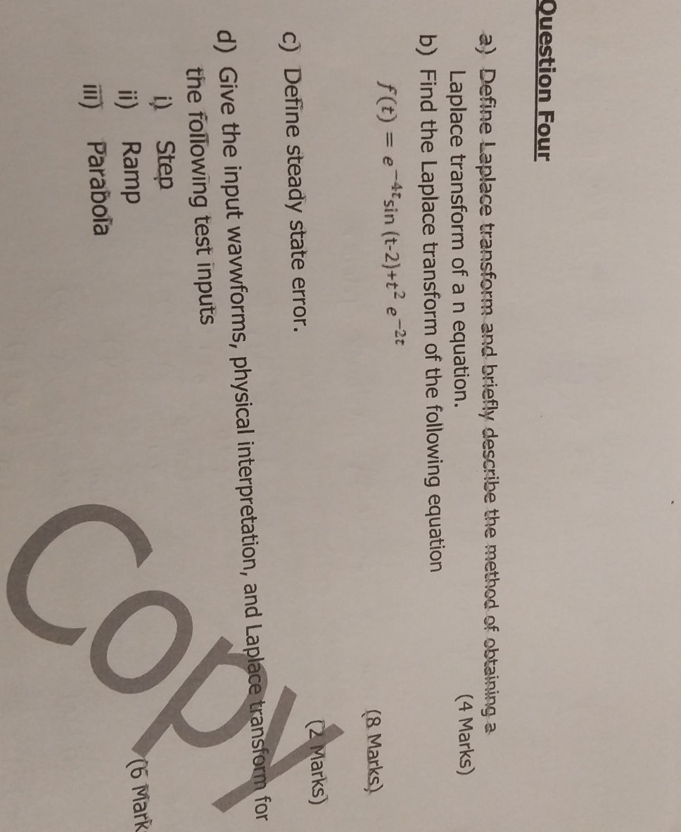 a) Define Laplace transform and briefly | StudyX