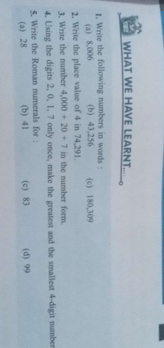 1. Write the following numbers in words : | StudyX