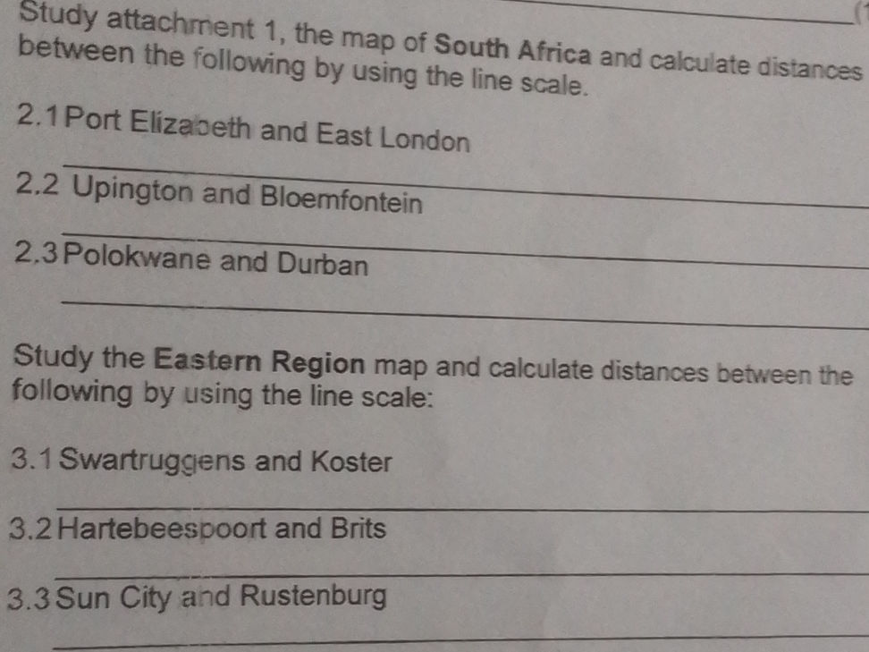 Study attachment 1, the map of South Africa