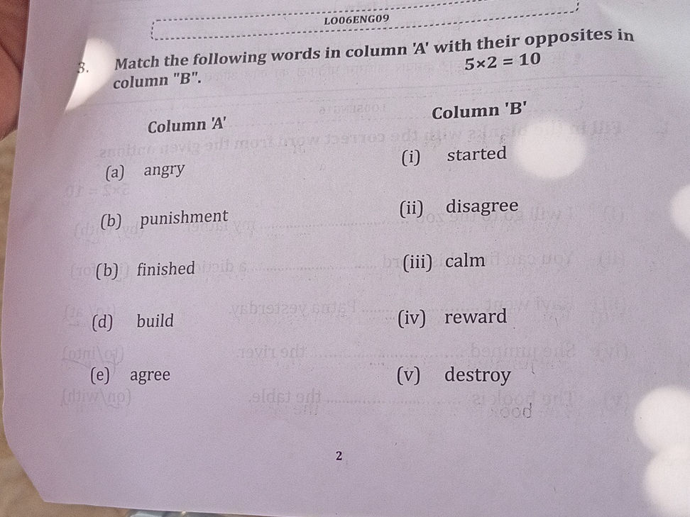 Match the following words in column 'A' with | StudyX