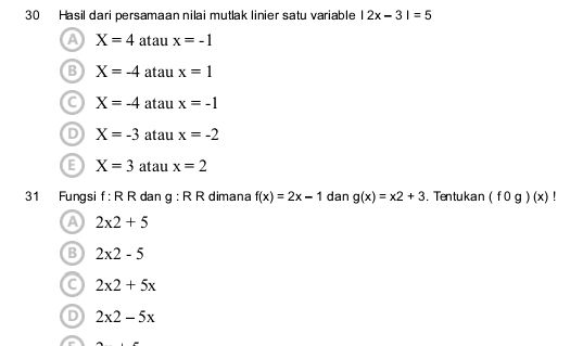 30 Hasil dari persamaan nilai mutlak linier | StudyX