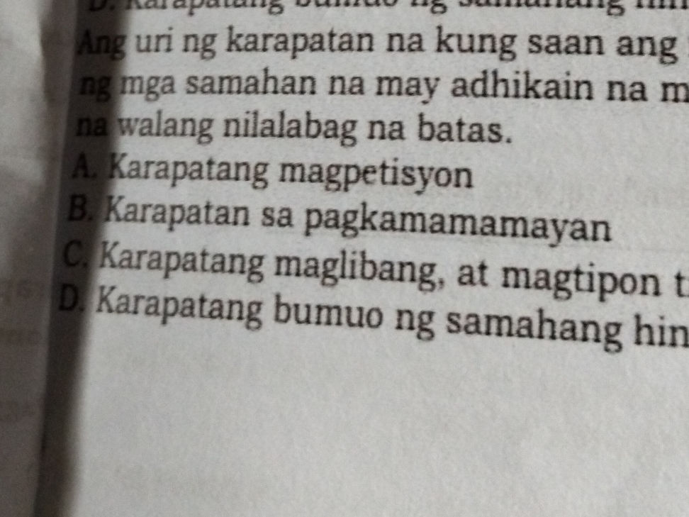 Ang uri ng karapatan na kung saan ang ng mga | StudyX