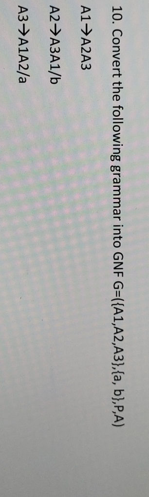 10. Convert the following grammar into GNF | StudyX