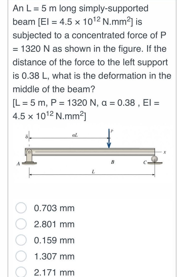 An L = 5 m long simply-supported beam [EI = | StudyX