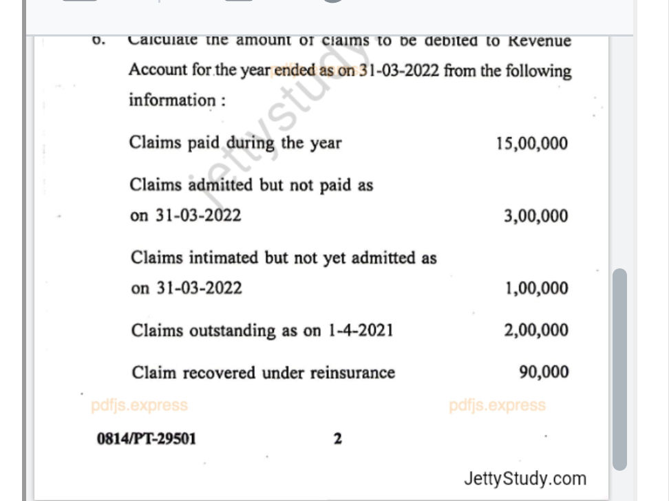 Calculate the amount of claims to be debited | StudyX