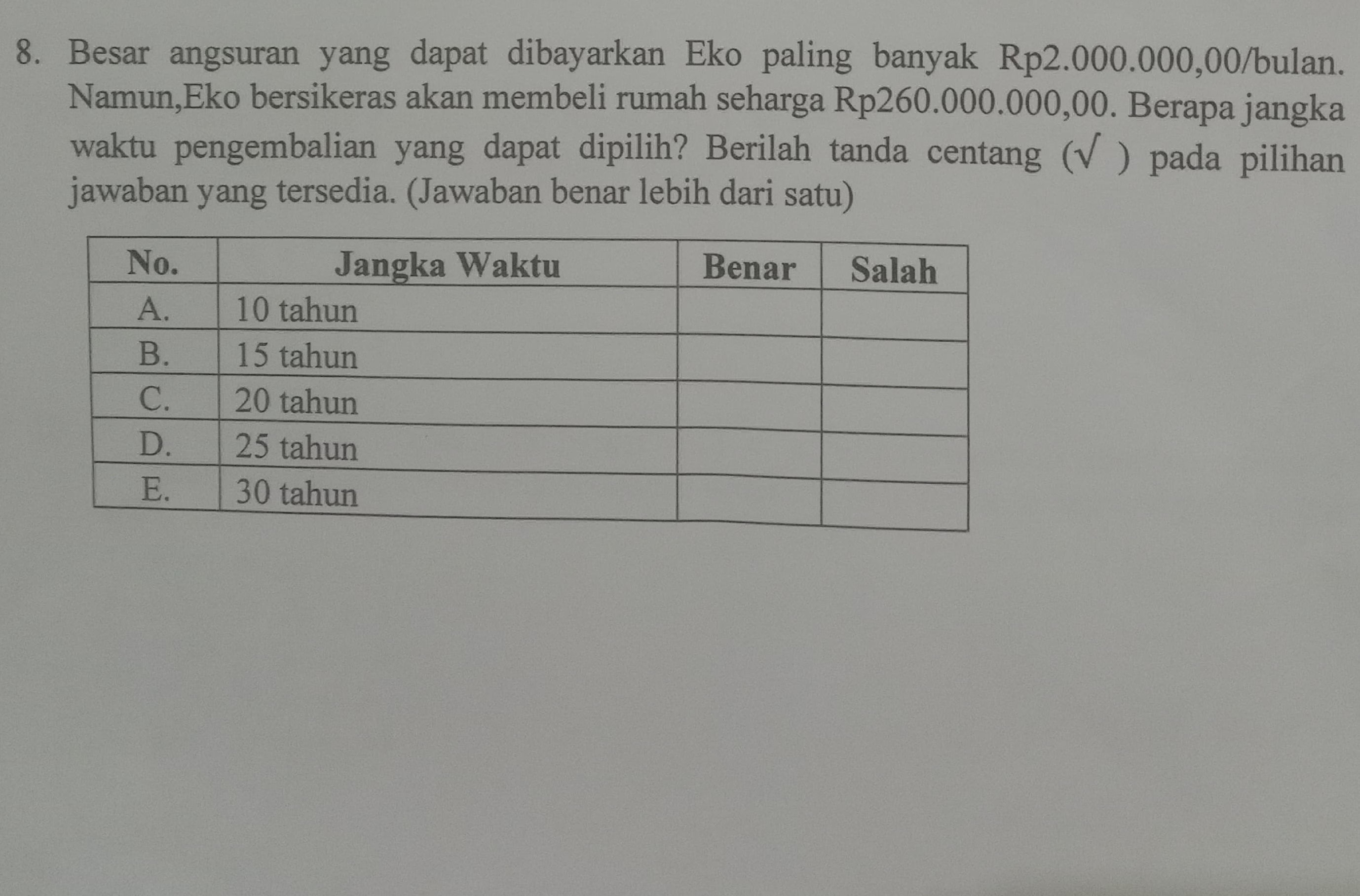 8. Besar angsuran yang dapat dibayarkan Eko | StudyX