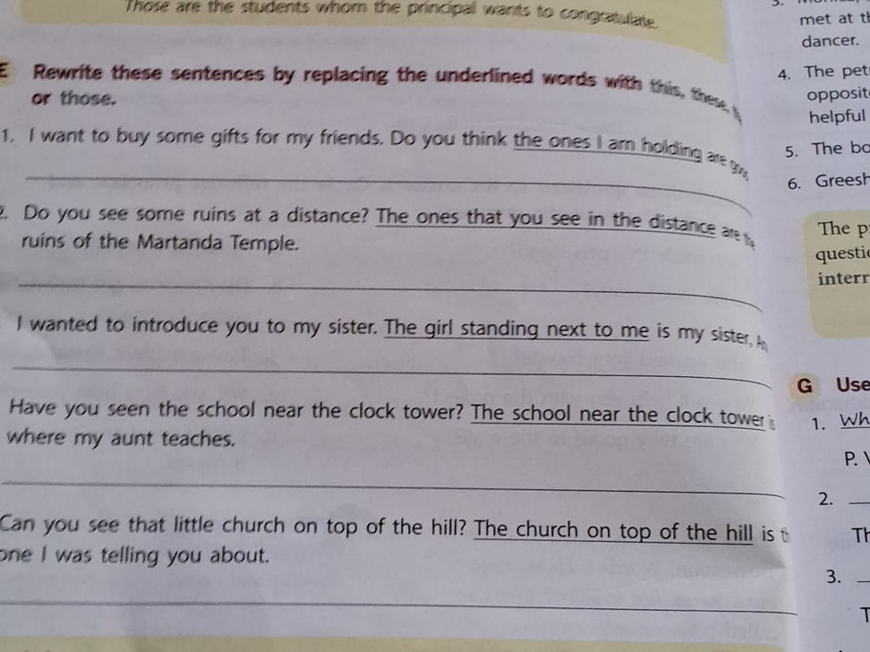 E Rewrite these sentences by replacing the | StudyX