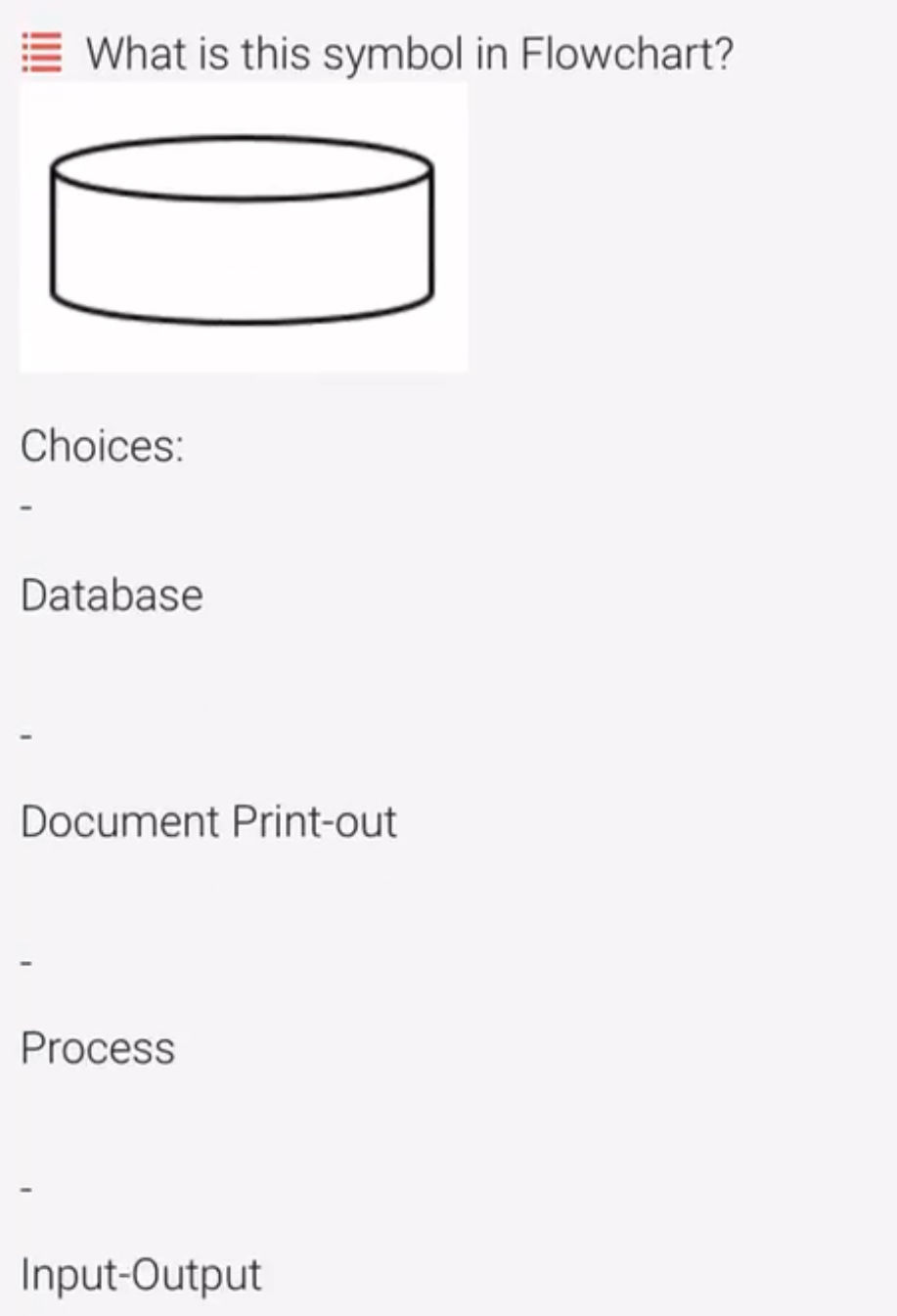 What is this symbol in Flowchart? Choices: | StudyX