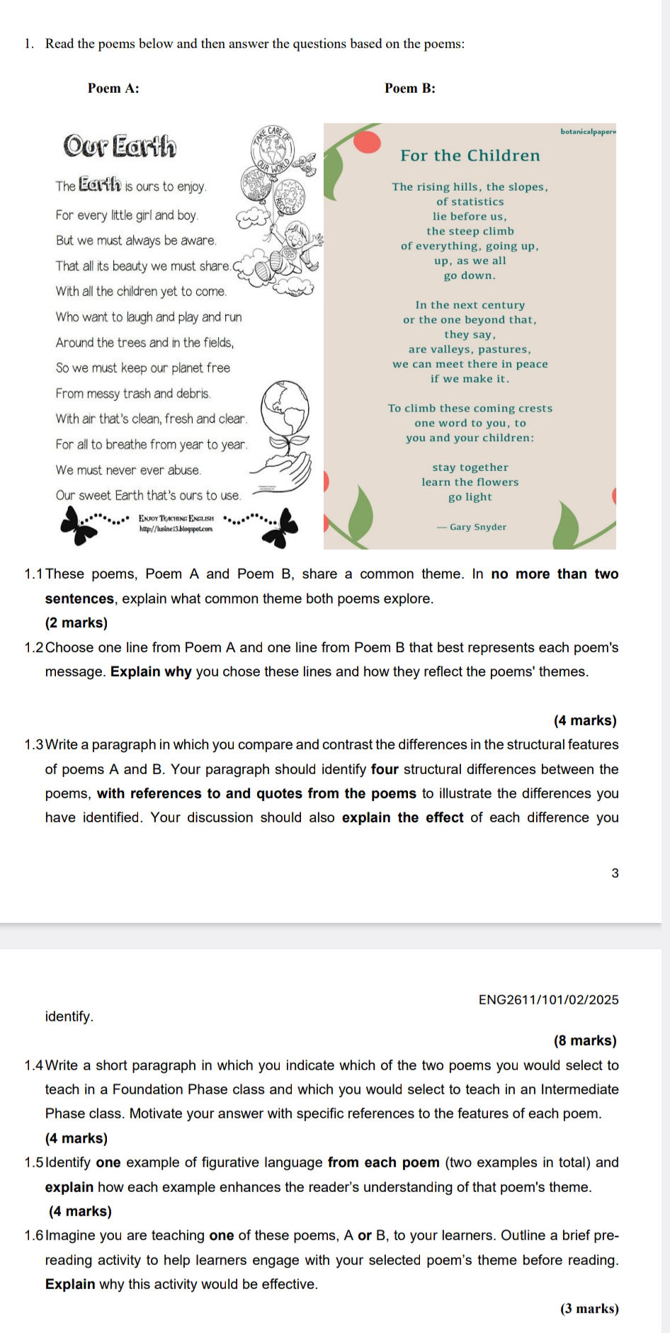 1. Read the poems below and then answer the | StudyX