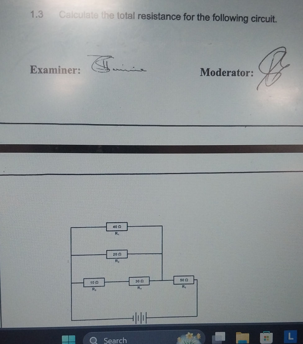 1.3 Calculate the total resistance for the | StudyX