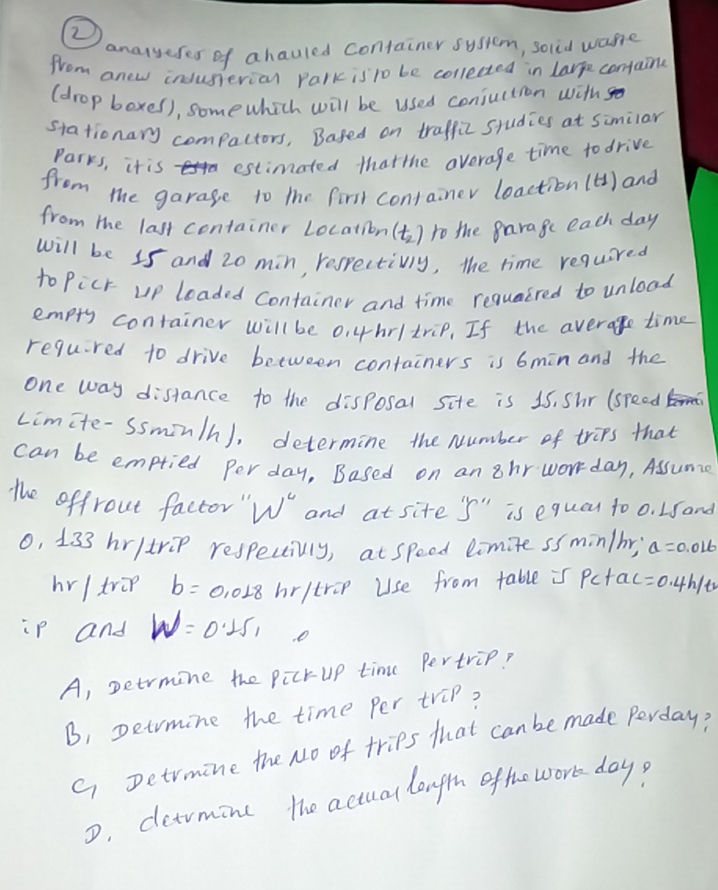 2 analyses of a hauled container system, | StudyX