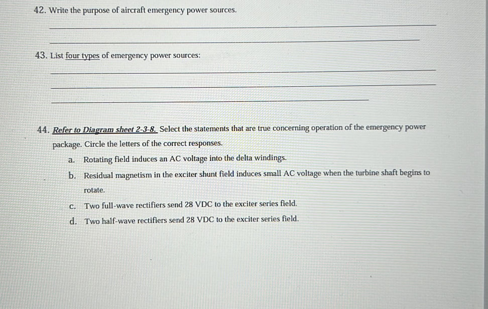 42. Write the purpose of aircraft emergency | StudyX