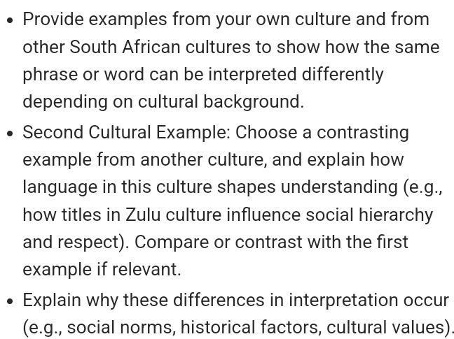 Provide examples from your own culture and | StudyX