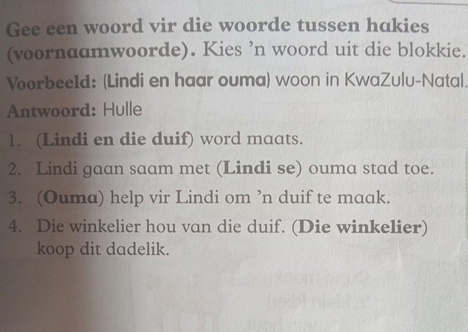 Gee een woord vir die woorde tussen hakies | StudyX