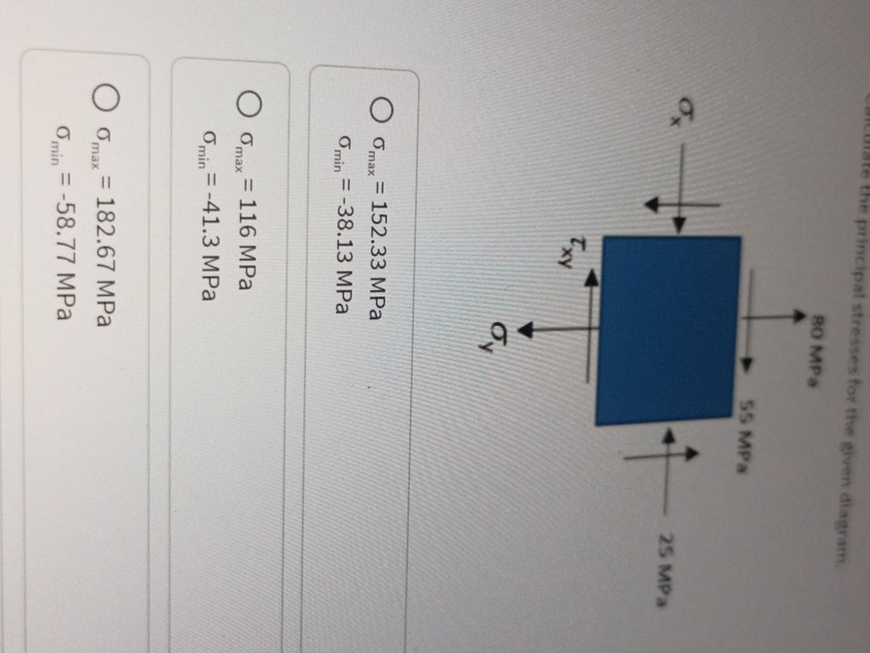 Calculate the principal stresses for the | StudyX