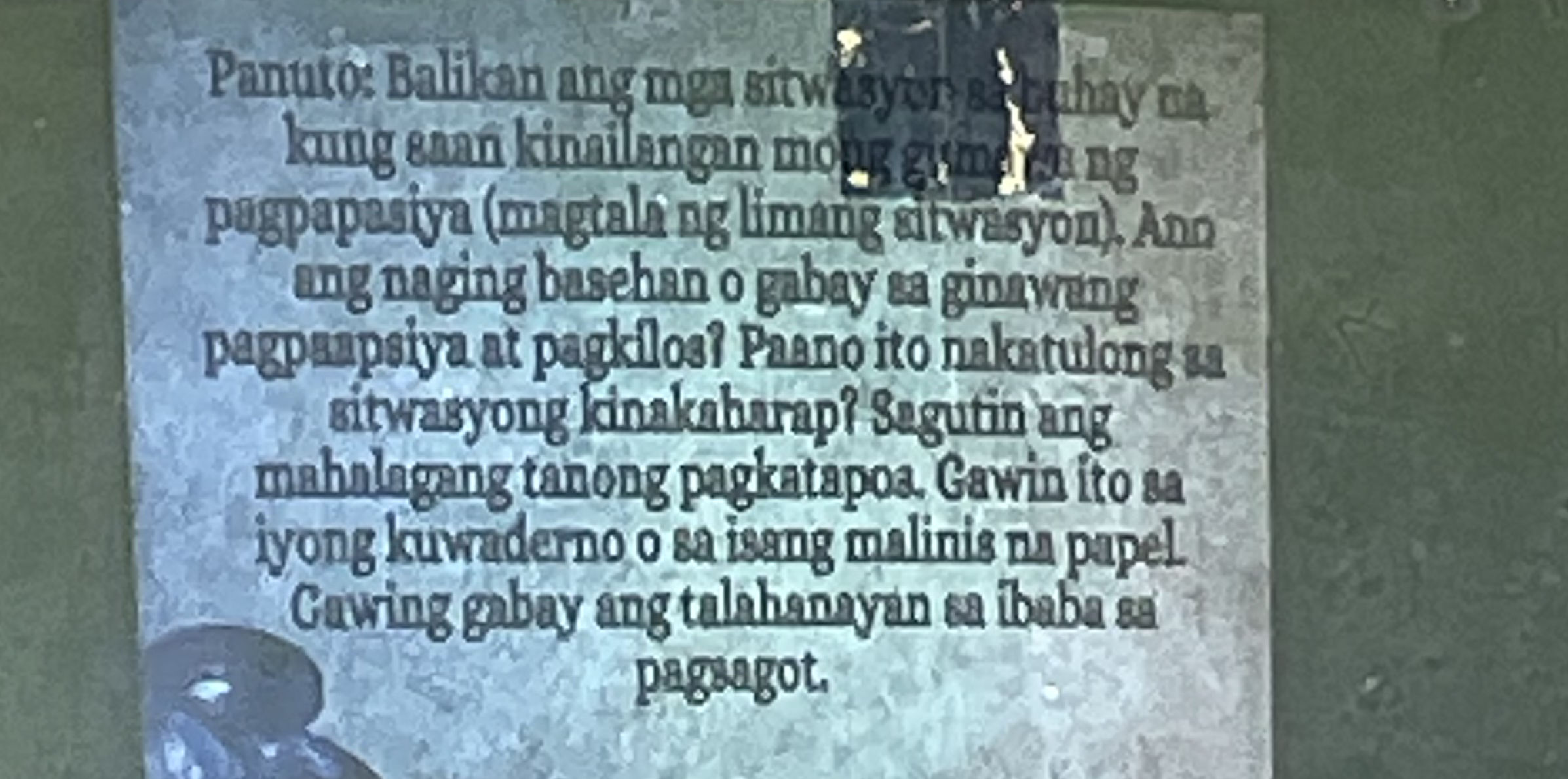 Panuto: Balikan ang mga sitwasyon sa buhay | StudyX