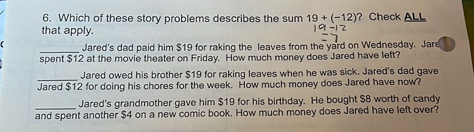 6. Which of these story problems describes | StudyX