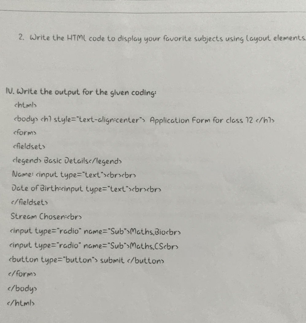 2. Write the HTML code to display your | StudyX