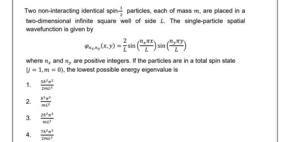 Two non-interacting identical spin $ {1}{2}$ | StudyX