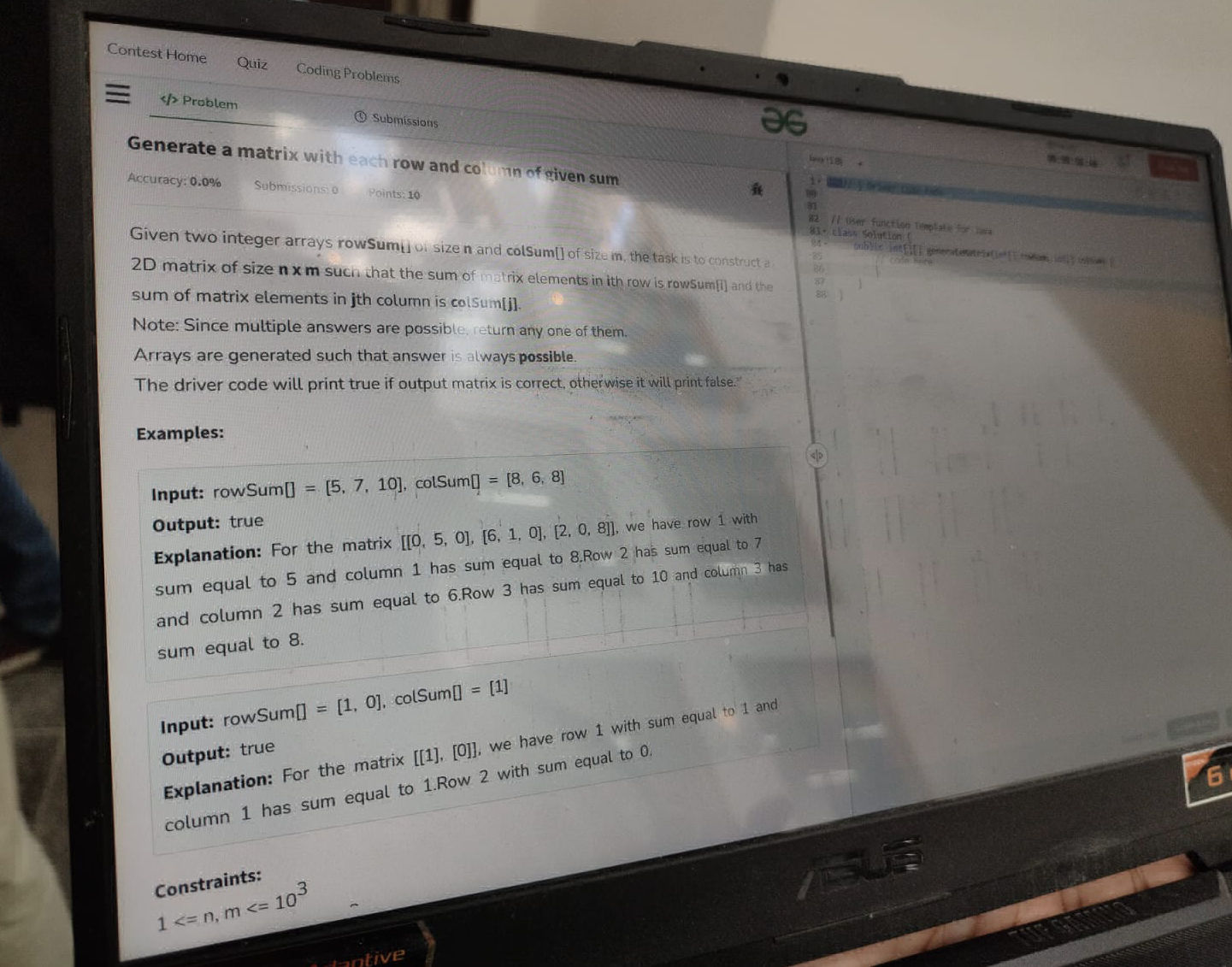 Generate a matrix with each row and column | StudyX