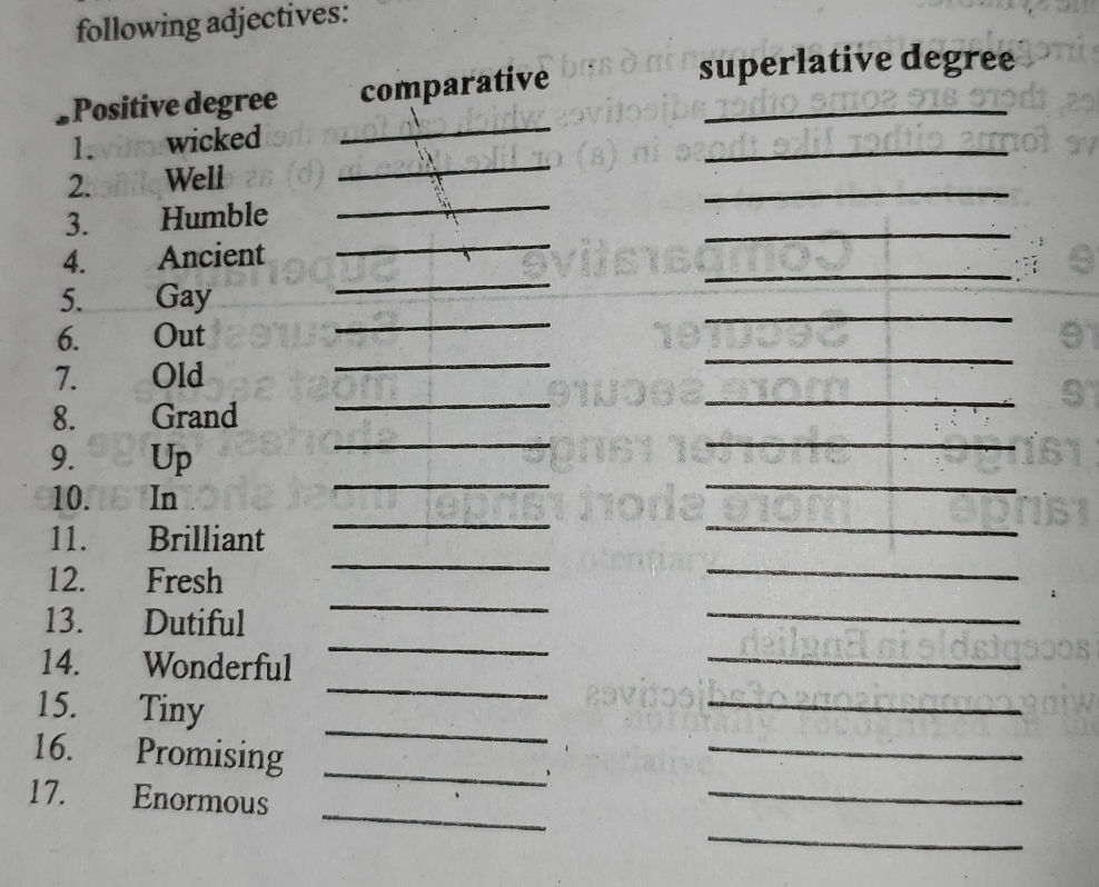 Complete the table with the comparative and | StudyX
