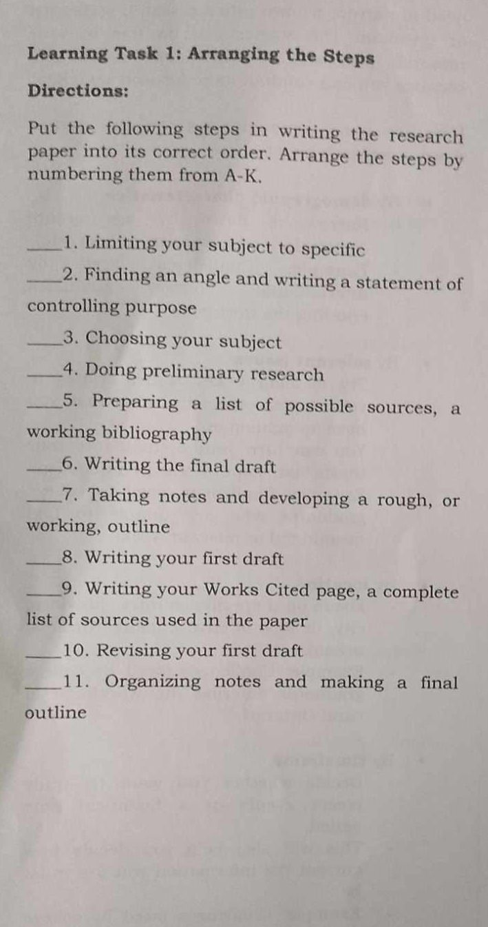 Learning Task 1: Arranging the Steps | StudyX
